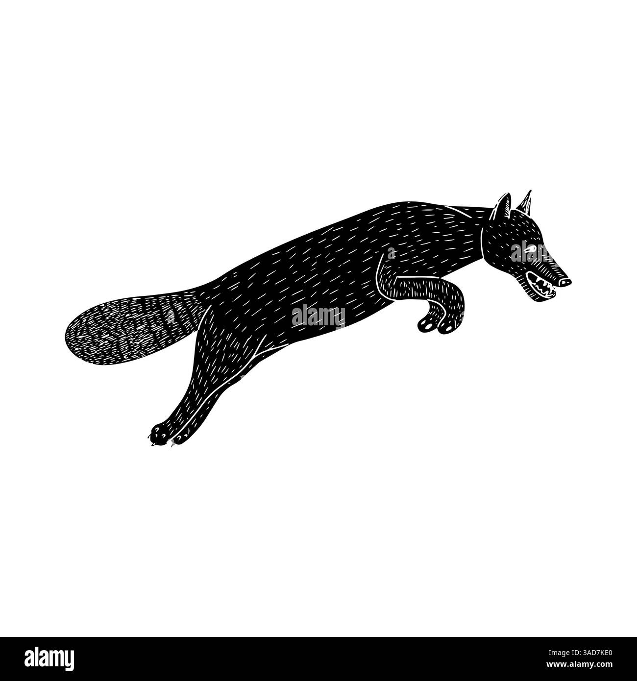 Linocut fox, jumping animal, doodle Stock Vector Image & Art - Alamy