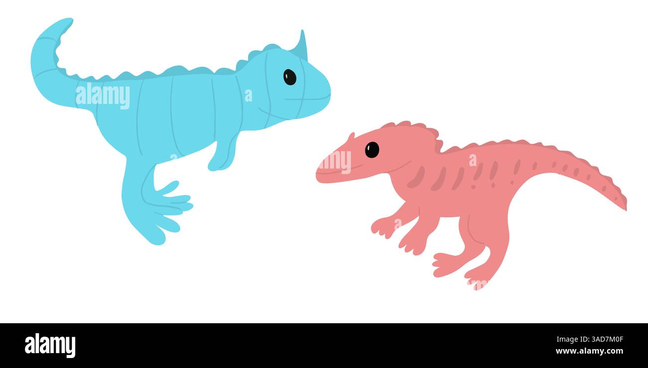 Set of cartoon dinosaurs isolated, flat design, modern, blue, pink ...