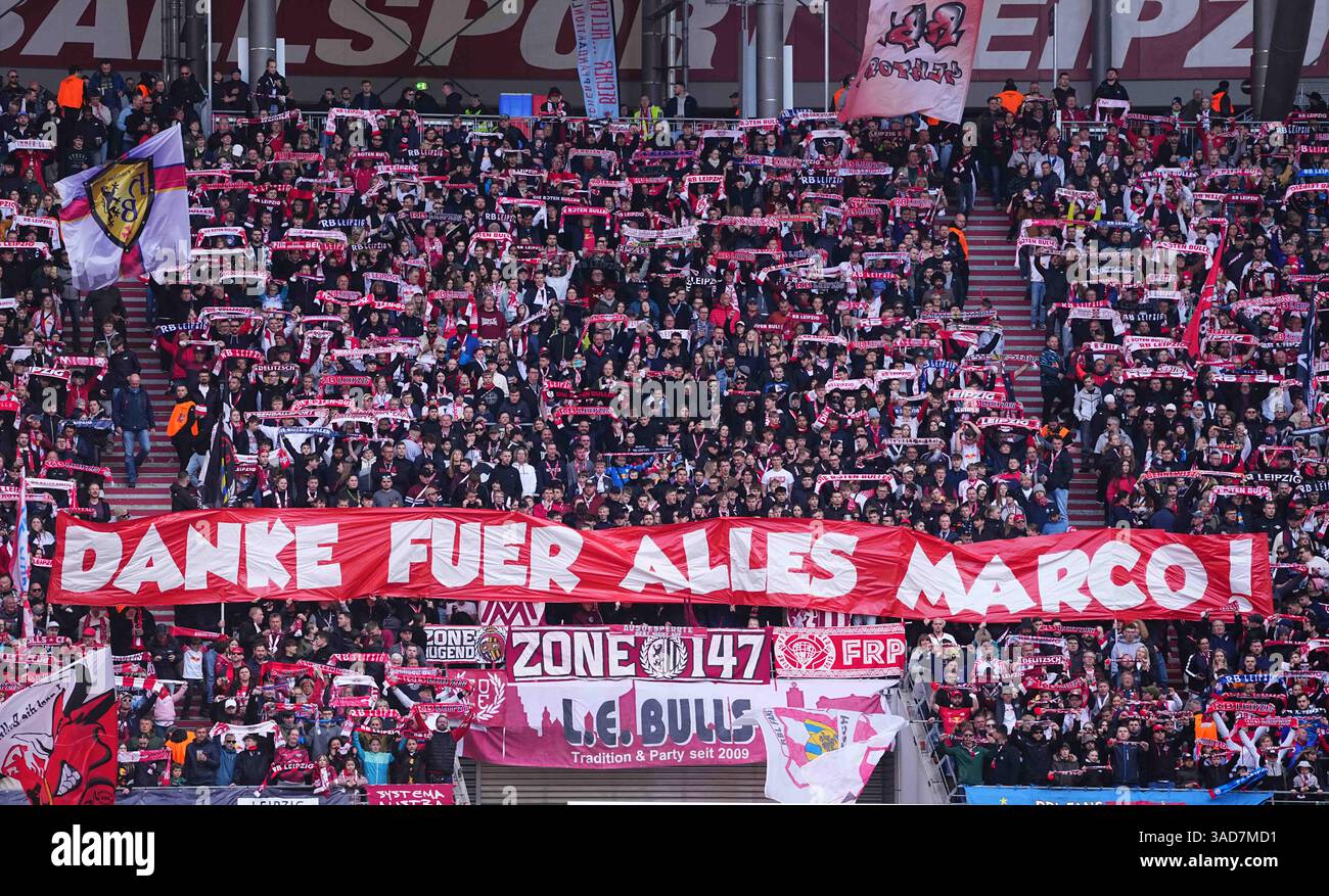 Red Bull Arena, Leipzig, Germany. 05th Apr, 2025. RB Leipzig fans ...