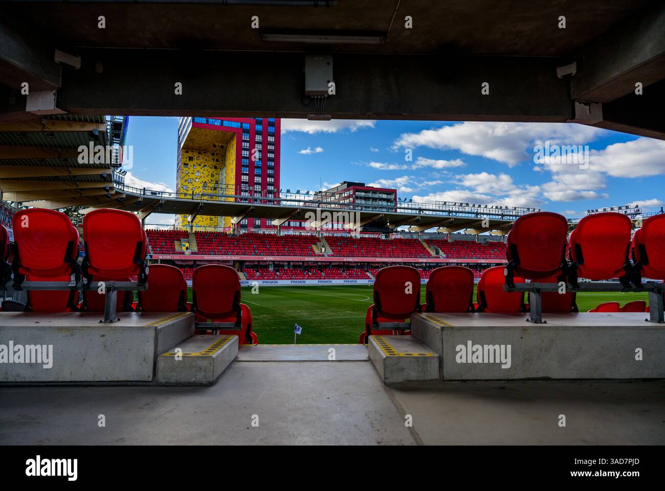250405 Interiör av Visma Arena inför fotbollsmatchen i Allsvenskan ...