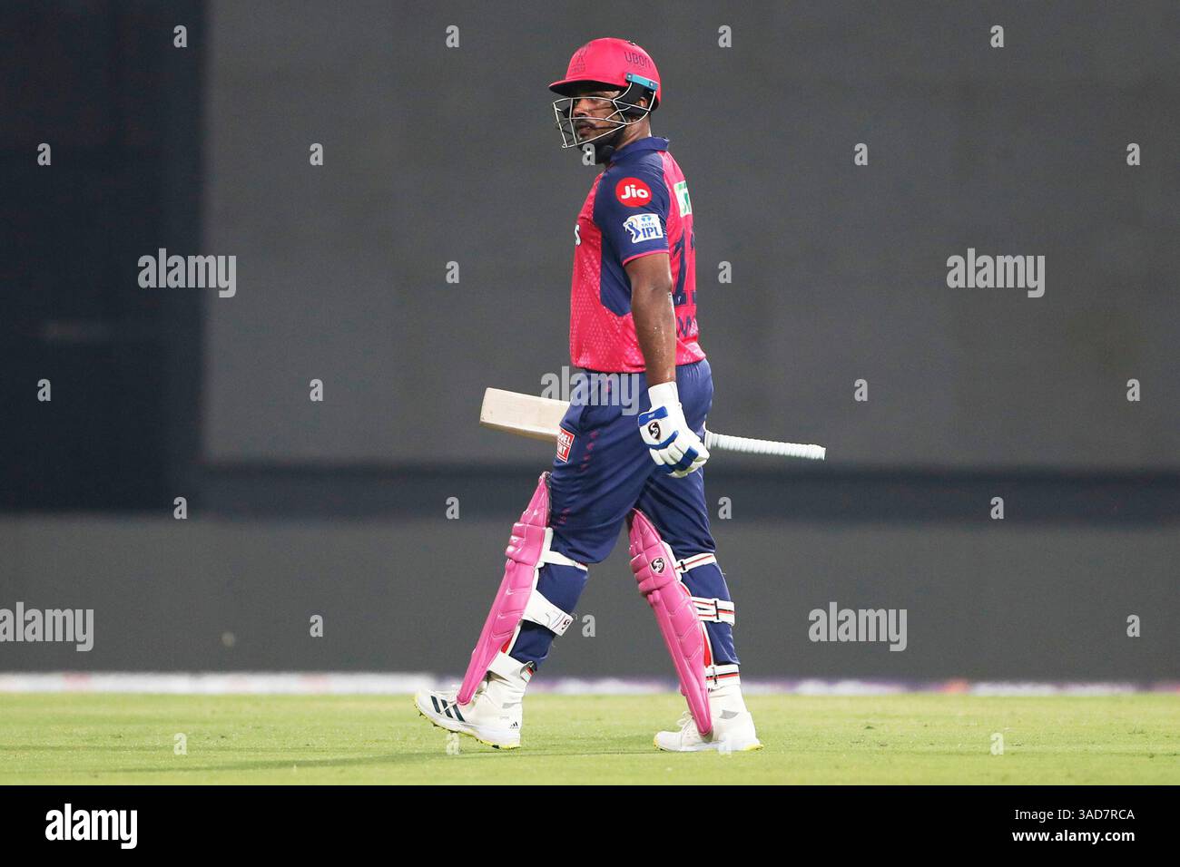 Rajasthan Royals' captain Sanju Samson walks off the field after losing ...