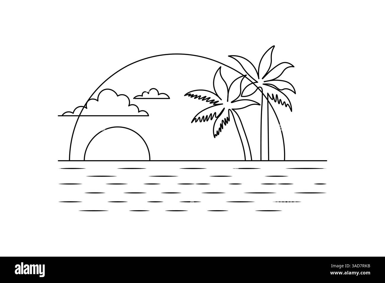 Sunset single line art continuous one line drawing of Isolated outline ...