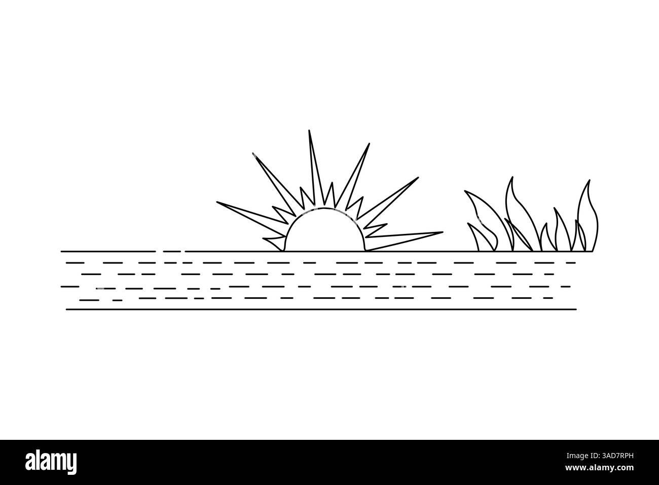 Sunset single line art continuous one line drawing of Isolated outline ...