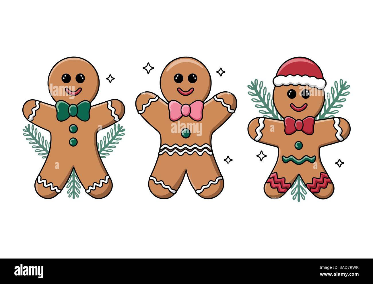 Set of gingerbread men Christmas icons. Holiday winter symbols in flat ...