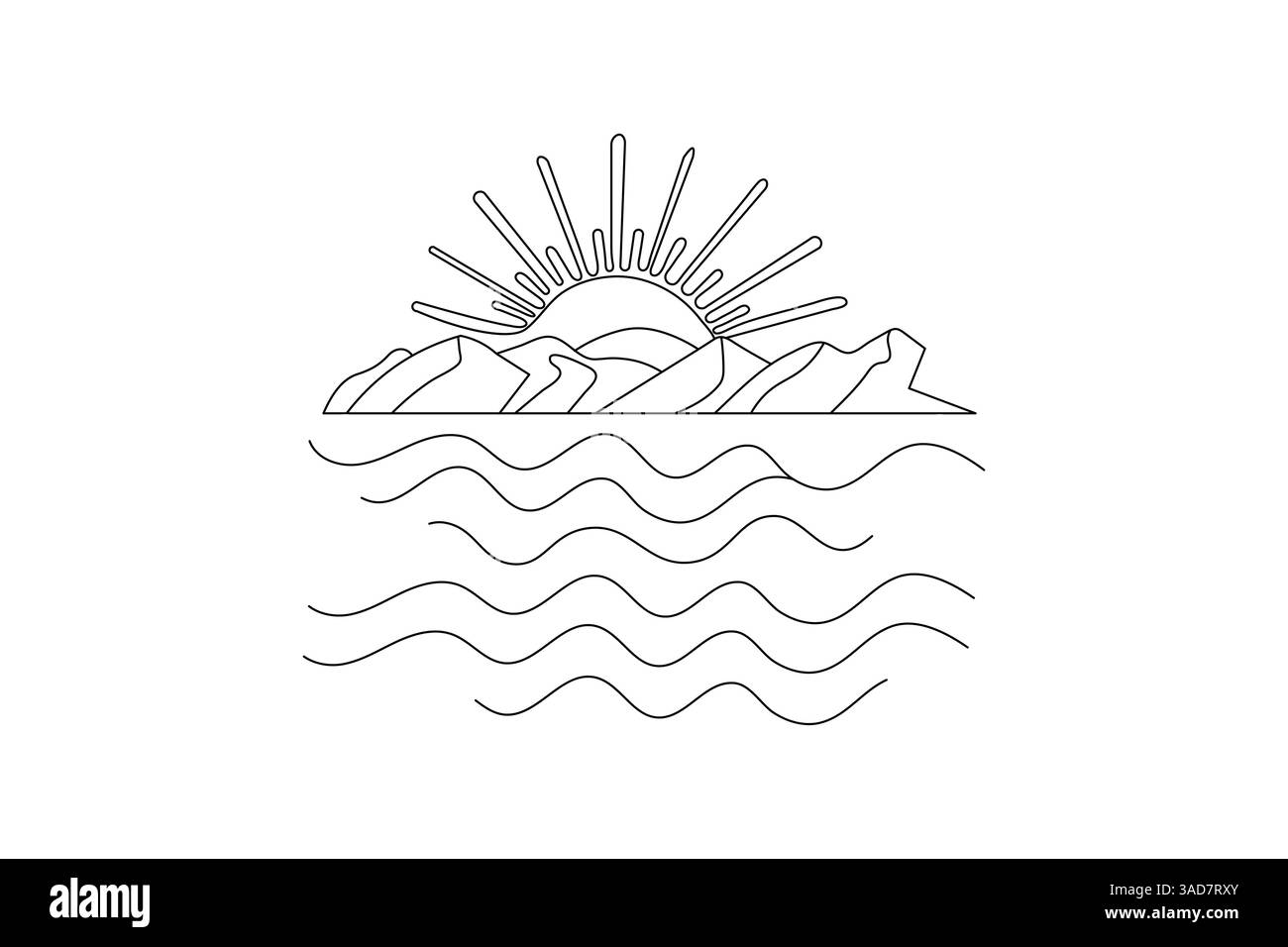 Sunset single line art continuous one line drawing of Isolated outline ...