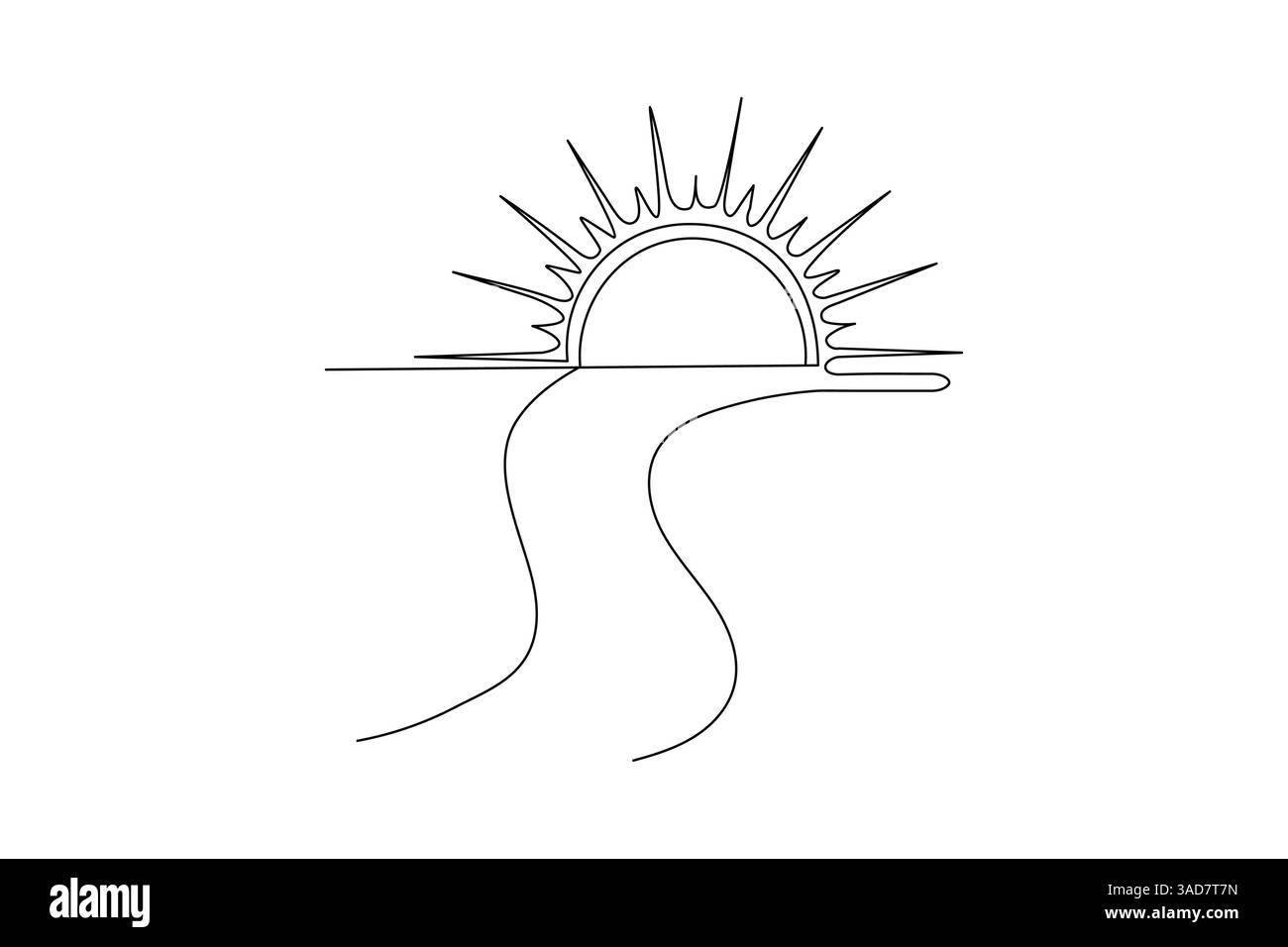 Sunset single line art continuous one line drawing of Isolated outline ...