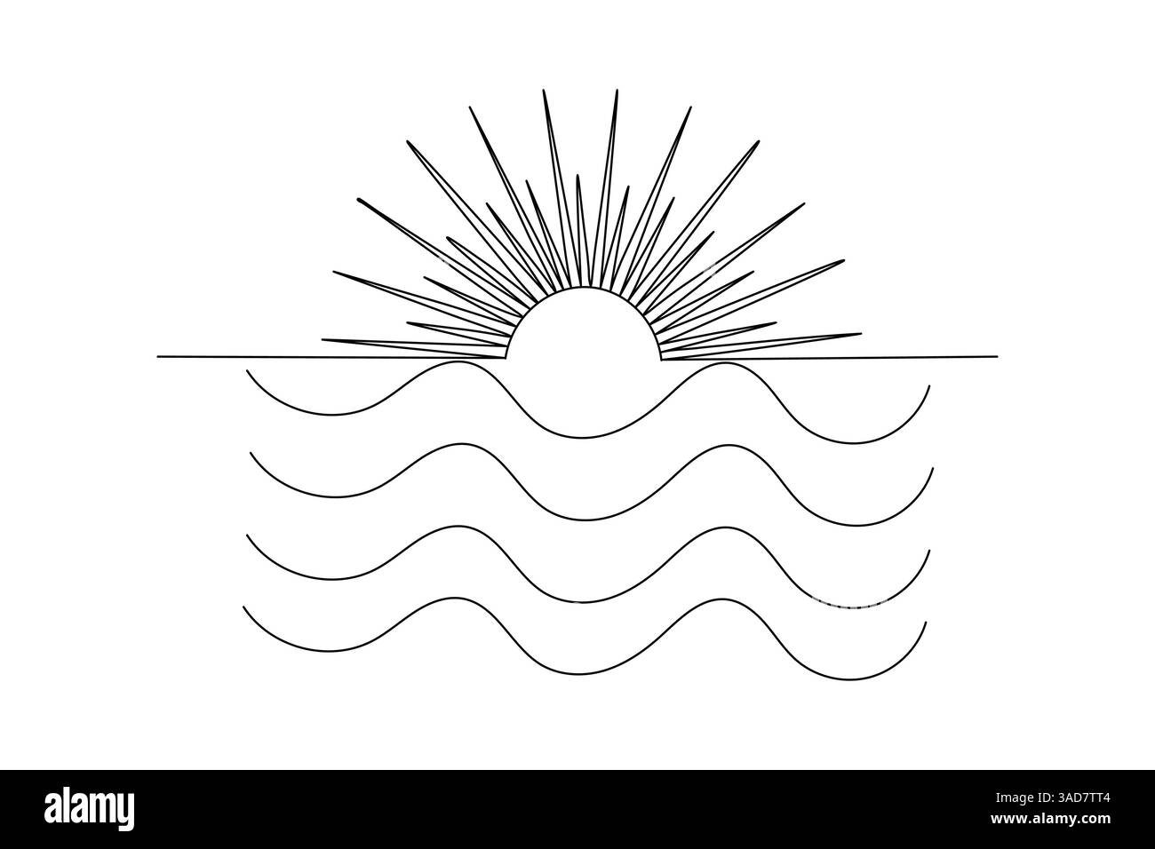 Sunset single line art continuous one line drawing of Isolated outline ...