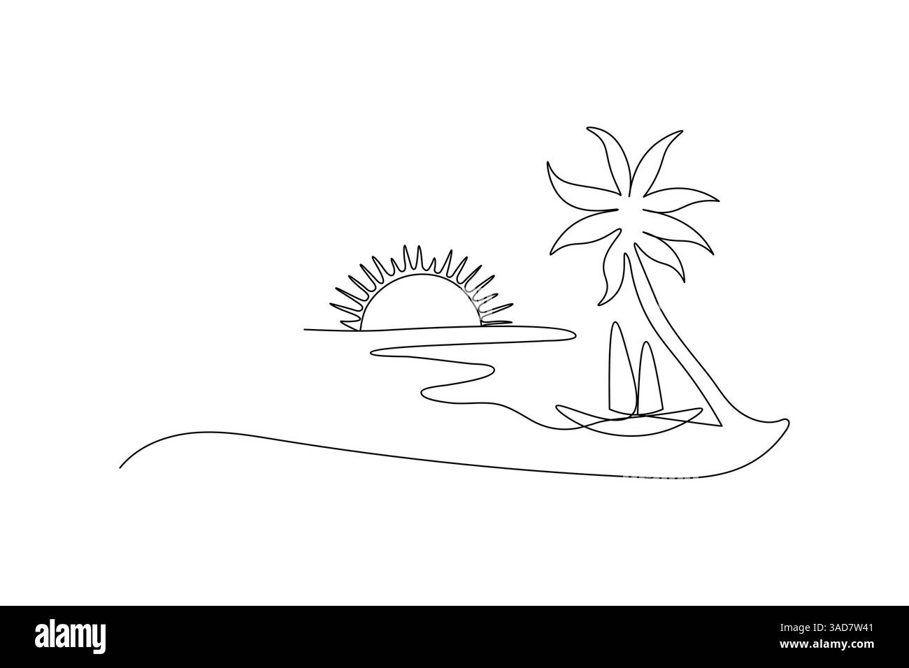 Sunset single line art continuous one line drawing of Isolated outline ...