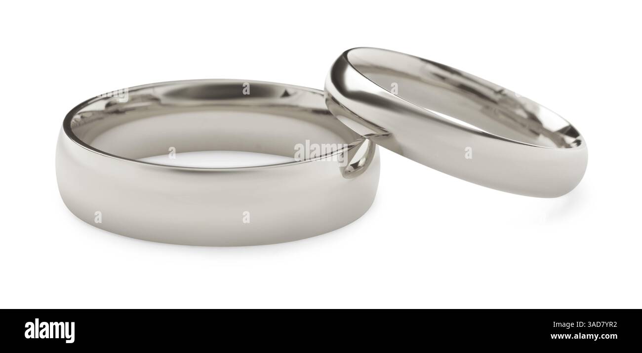 Shiny silver wedding rings isolated on white Stock Photo - Alamy