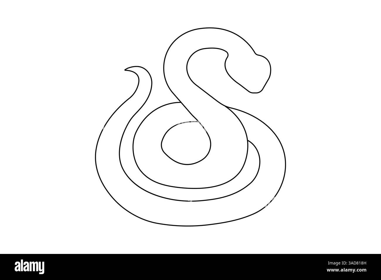 Snake one line drawing of minimalist vector icon with black and white ...