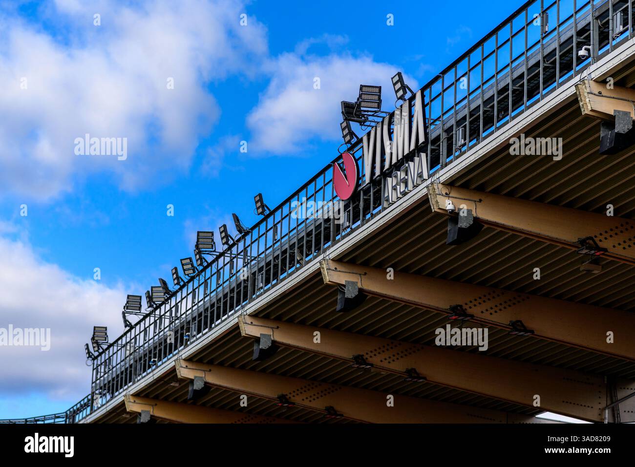 250405 Interiör av Visma Arena inför fotbollsmatchen i Allsvenskan ...