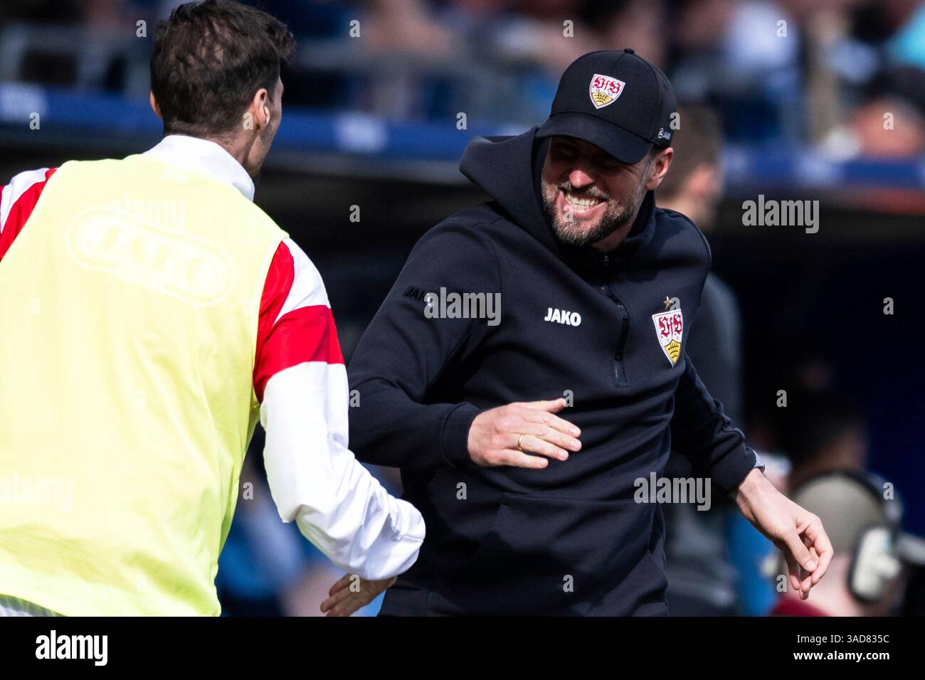Stuttgart coach Sebastian Hoeneß celebrates a goal during the ...