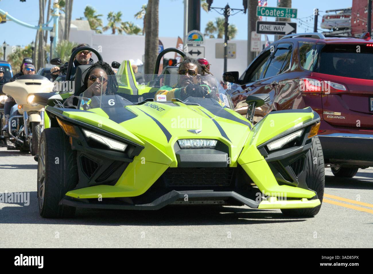 Slingshot cars on the move at Bike Week 2025, Dayton Beach. Florida ...