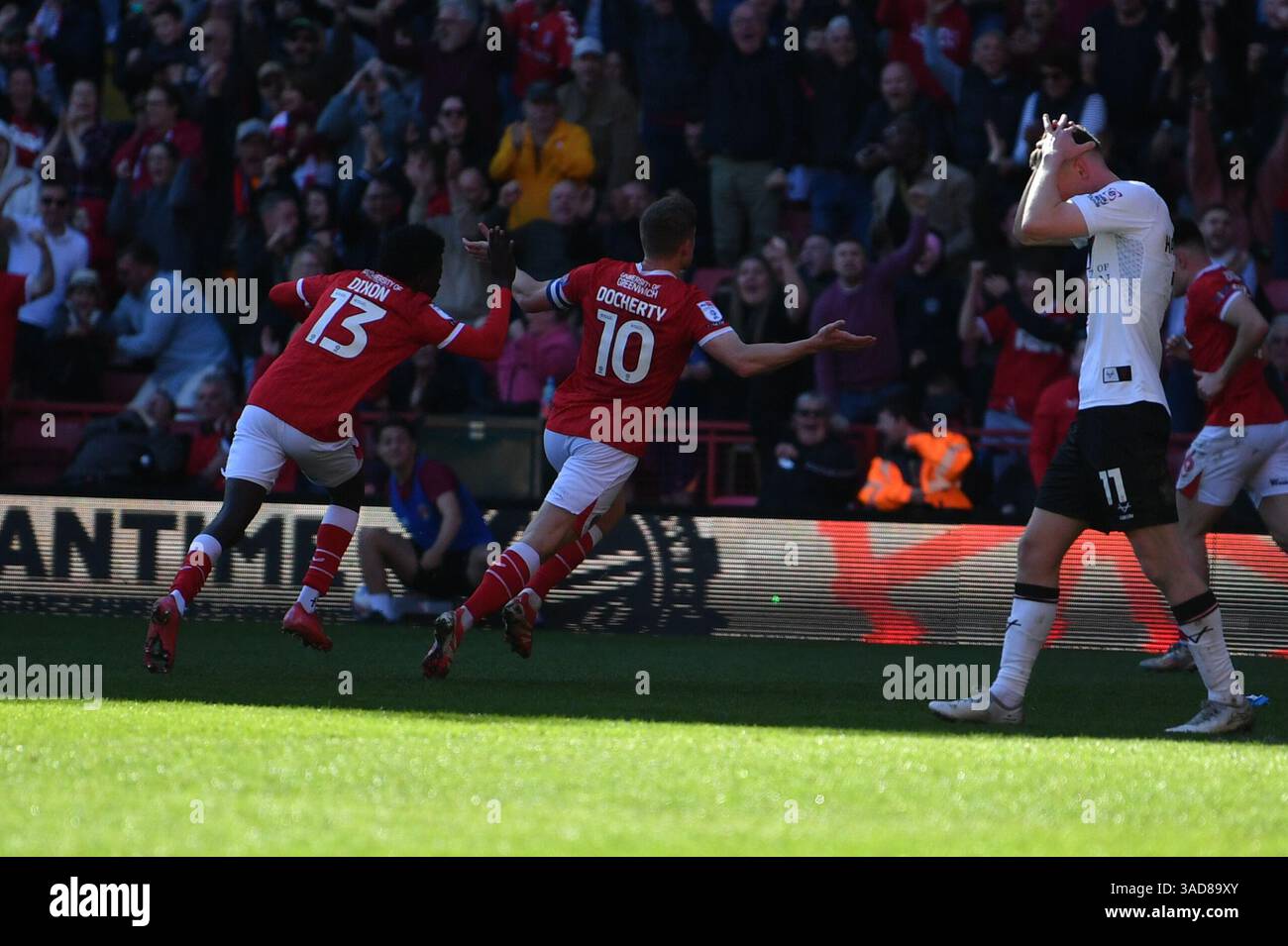London, England. 5th Apr 2025. Greg Docherty celebrates after scoring ...