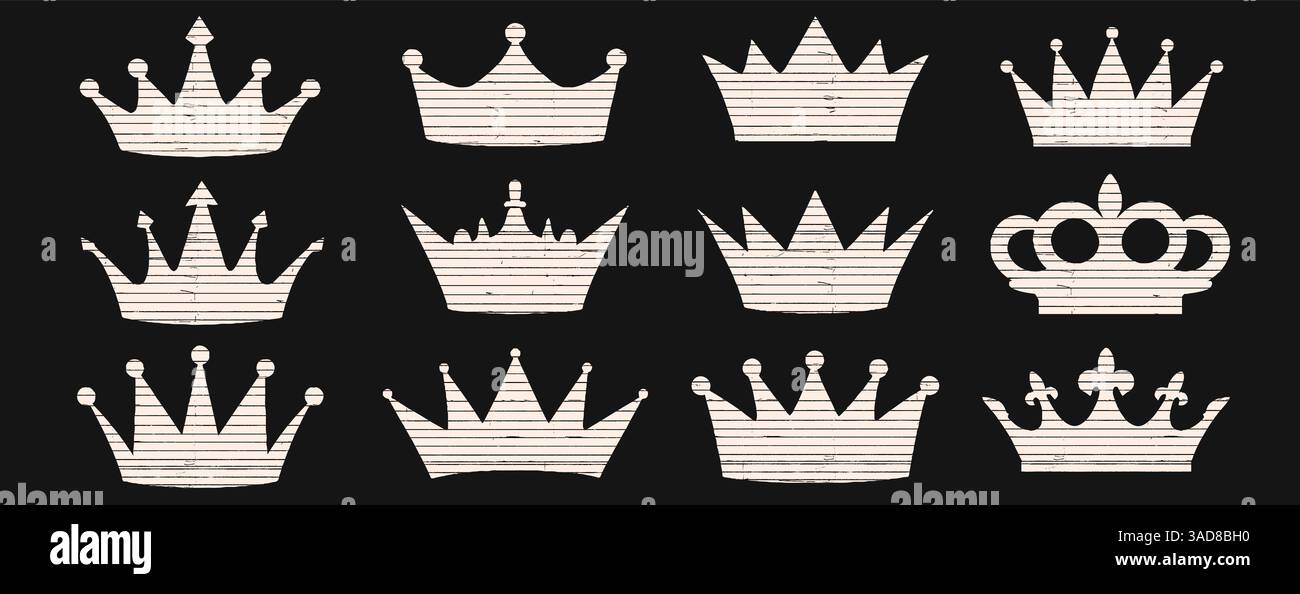 Crown and royalty-themed collage set. Torn paper cutouts with punk, Y2K ...