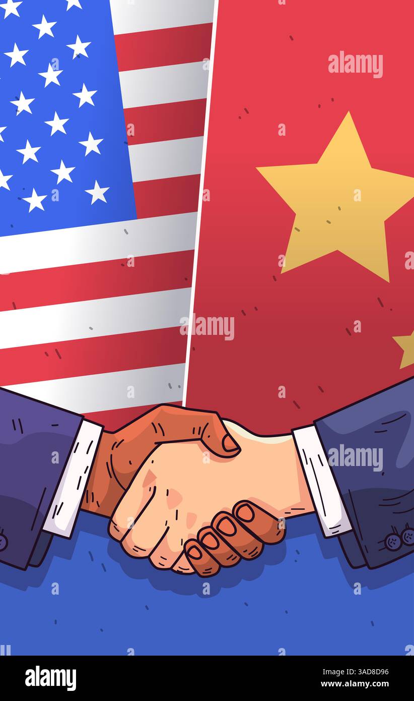 USA China handshake trade agreement concept flags background business ...