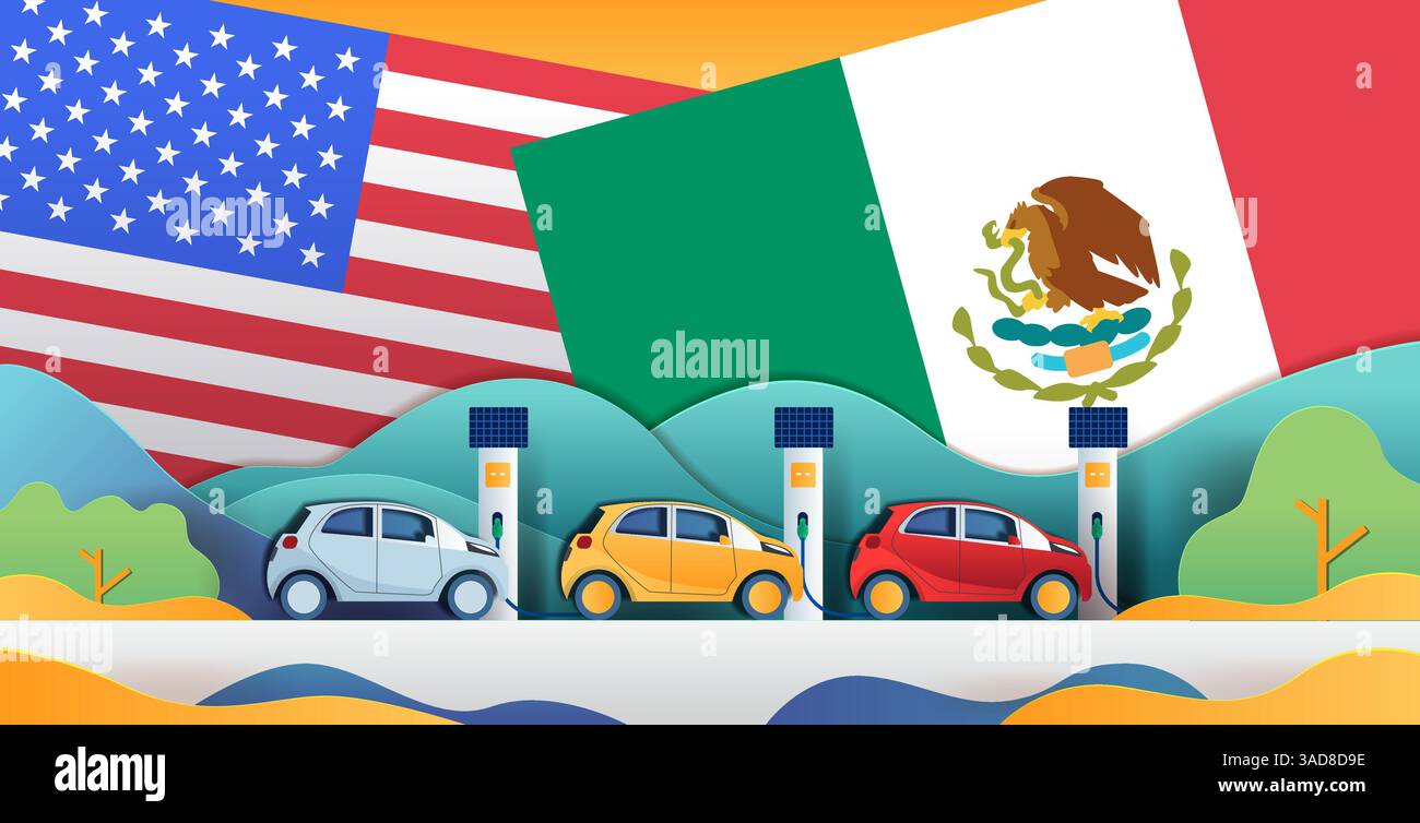 USA Mexico trade war electric cars charging at solar stations against ...