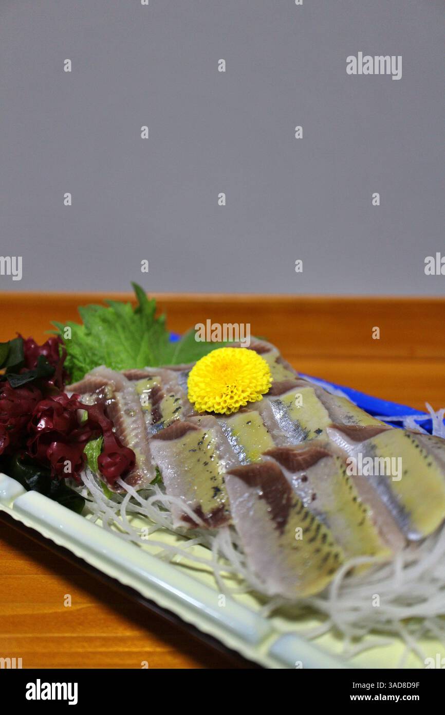 Maiwashi (sardine) sashimi purchased at a supermarket in Tokyo, Japan ...