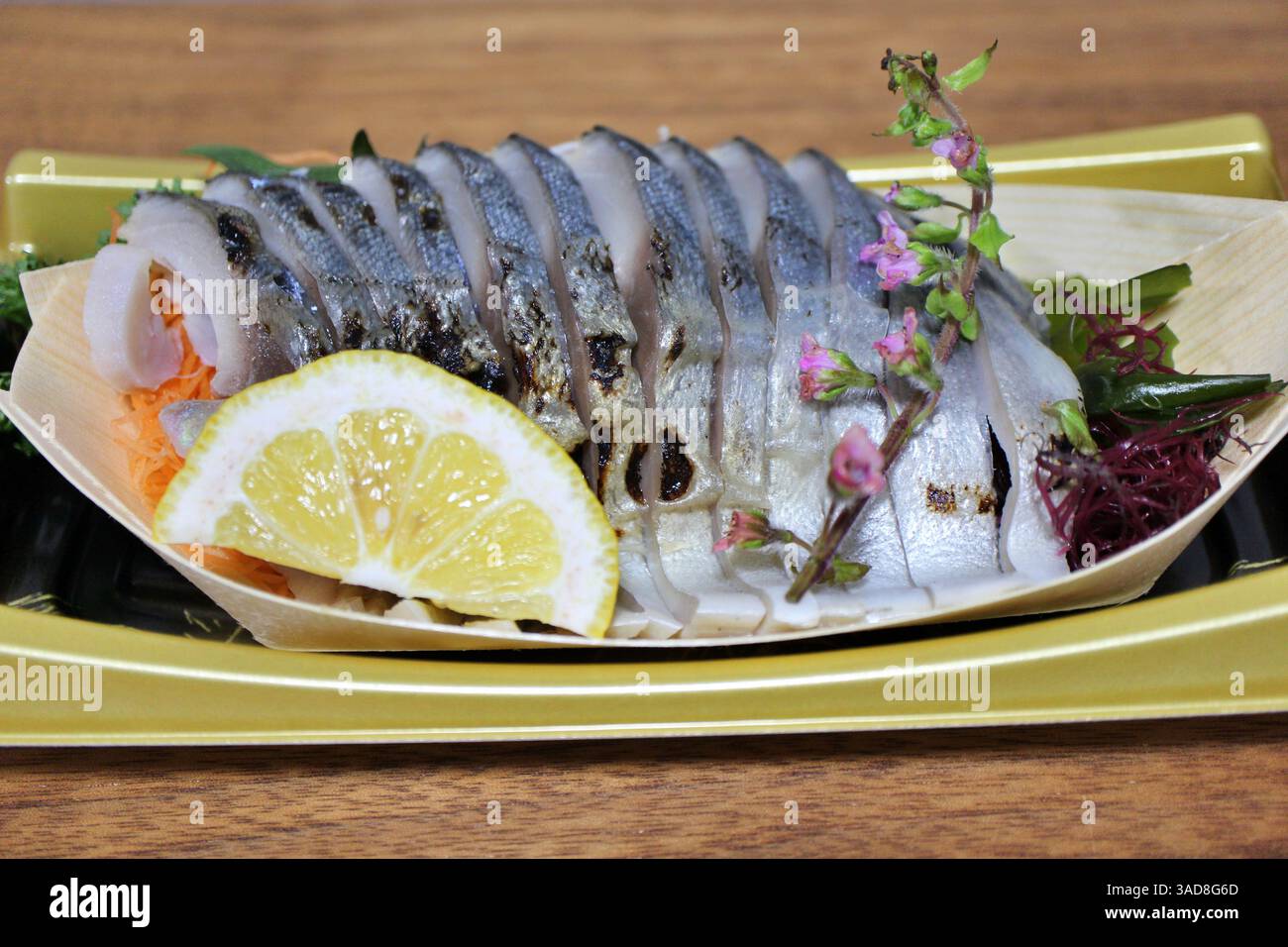 Shimesaba (vinegared mackerel sashimi) purchased at a supermarket in ...