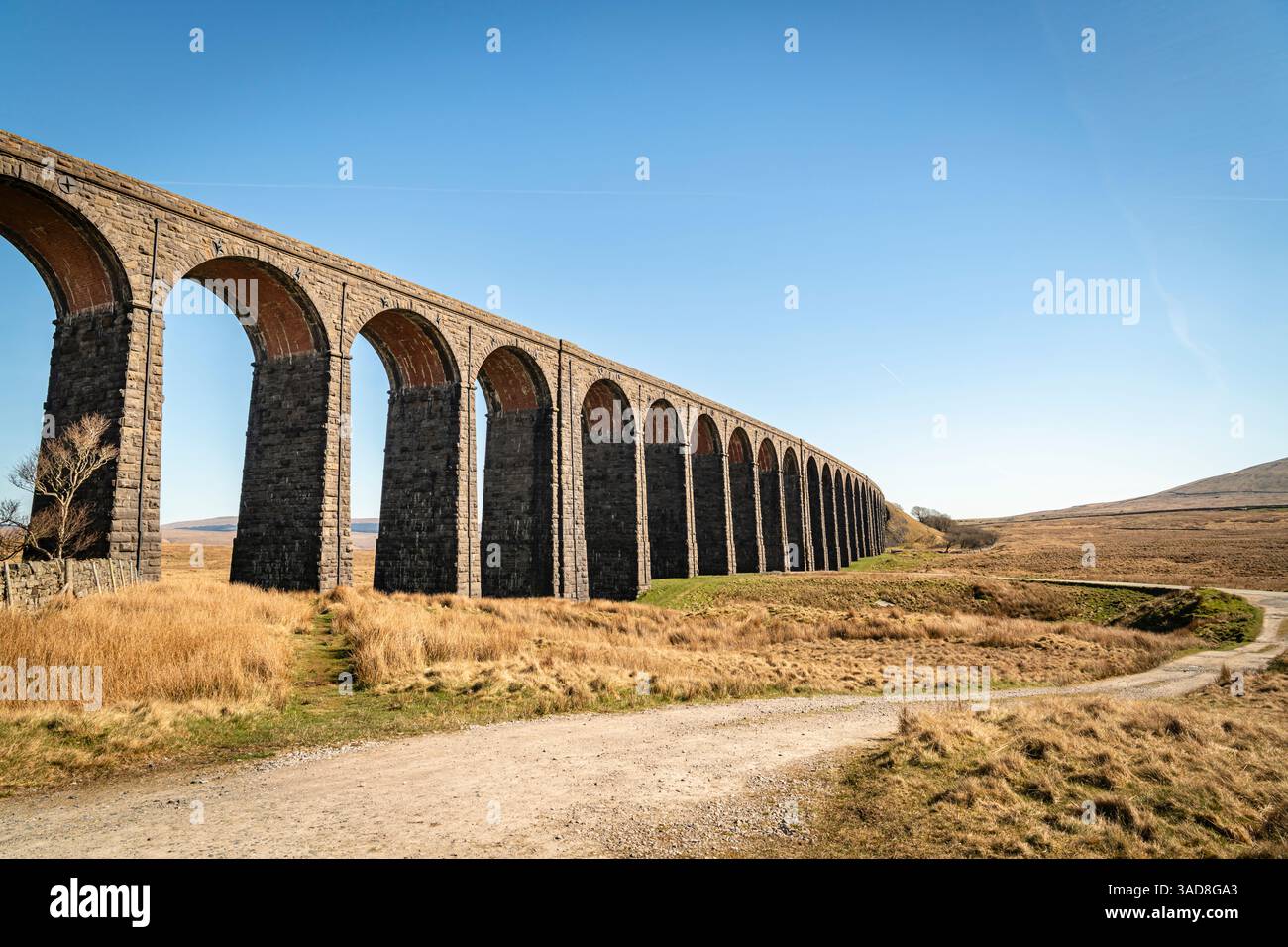 A sunny spring HDR image of the eastern half of the Ribblehead Viaduct ...