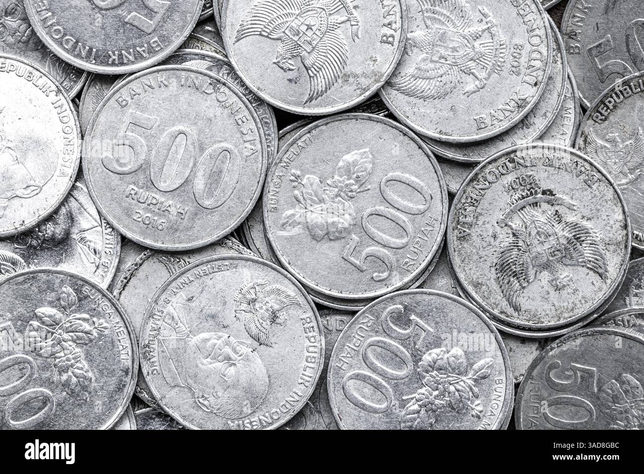 Indonesian Rupiah Coins Close-Up. Pile of Indonesian 500 Rupiah Coins ...
