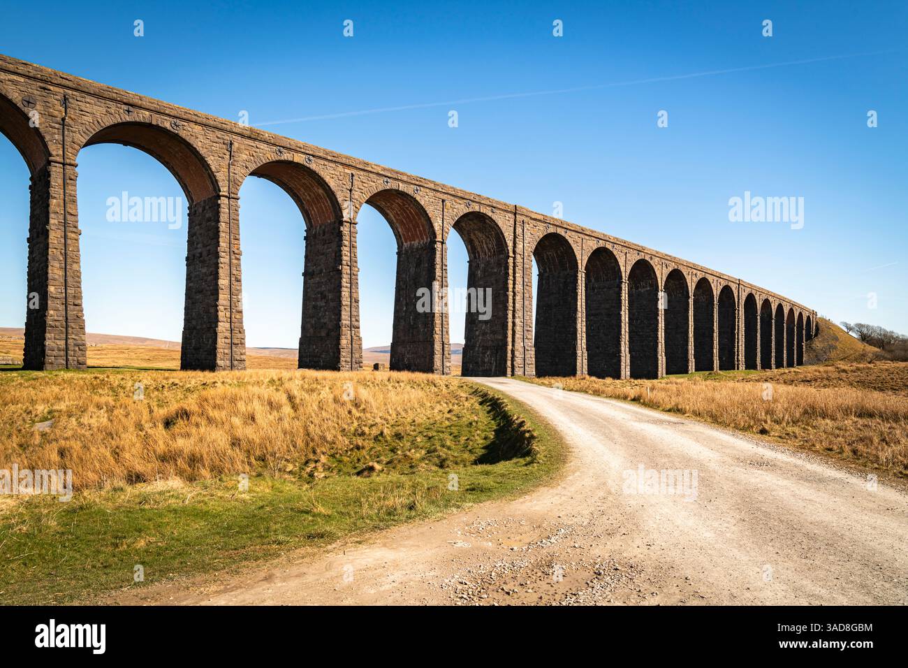 A sunny spring HDR image of the eastern half of the Ribblehead Viaduct ...