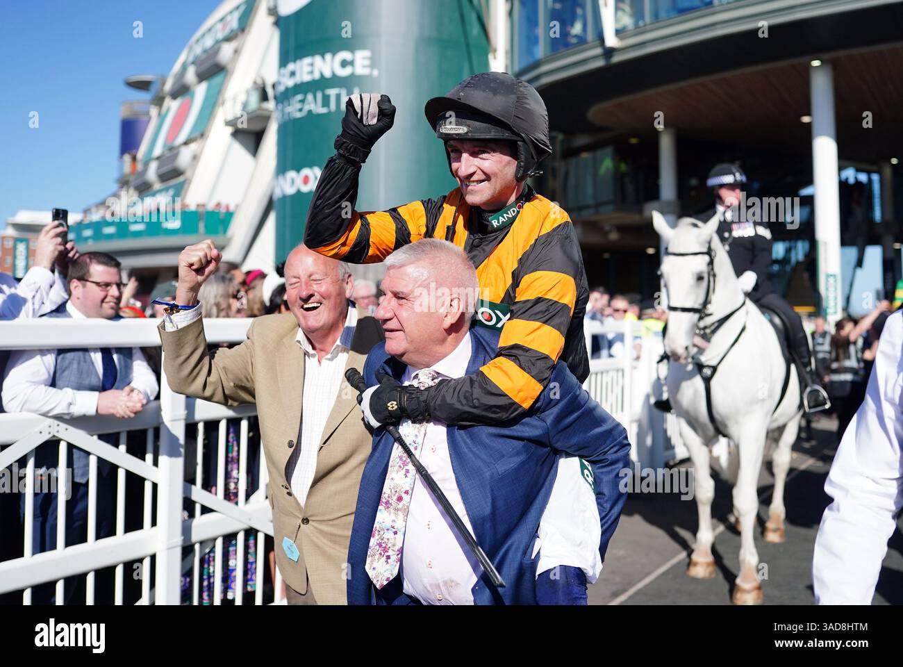 Jockey Patrick Mullins and owner Stewart Andrew after winning the ...