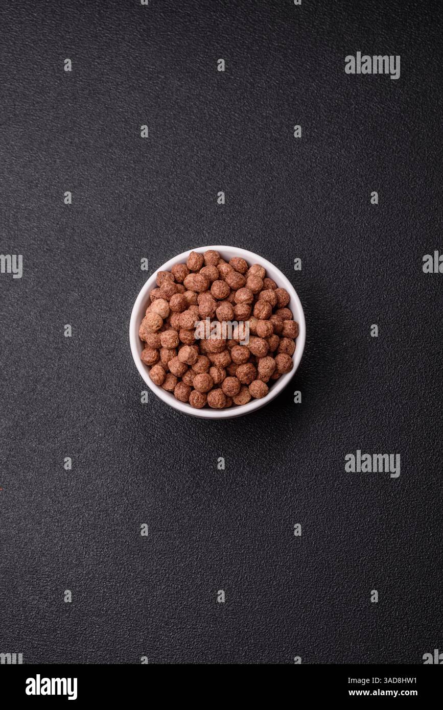 Cereal chocolate corn balls in a bowl. Delicious, healthy breakfast ...