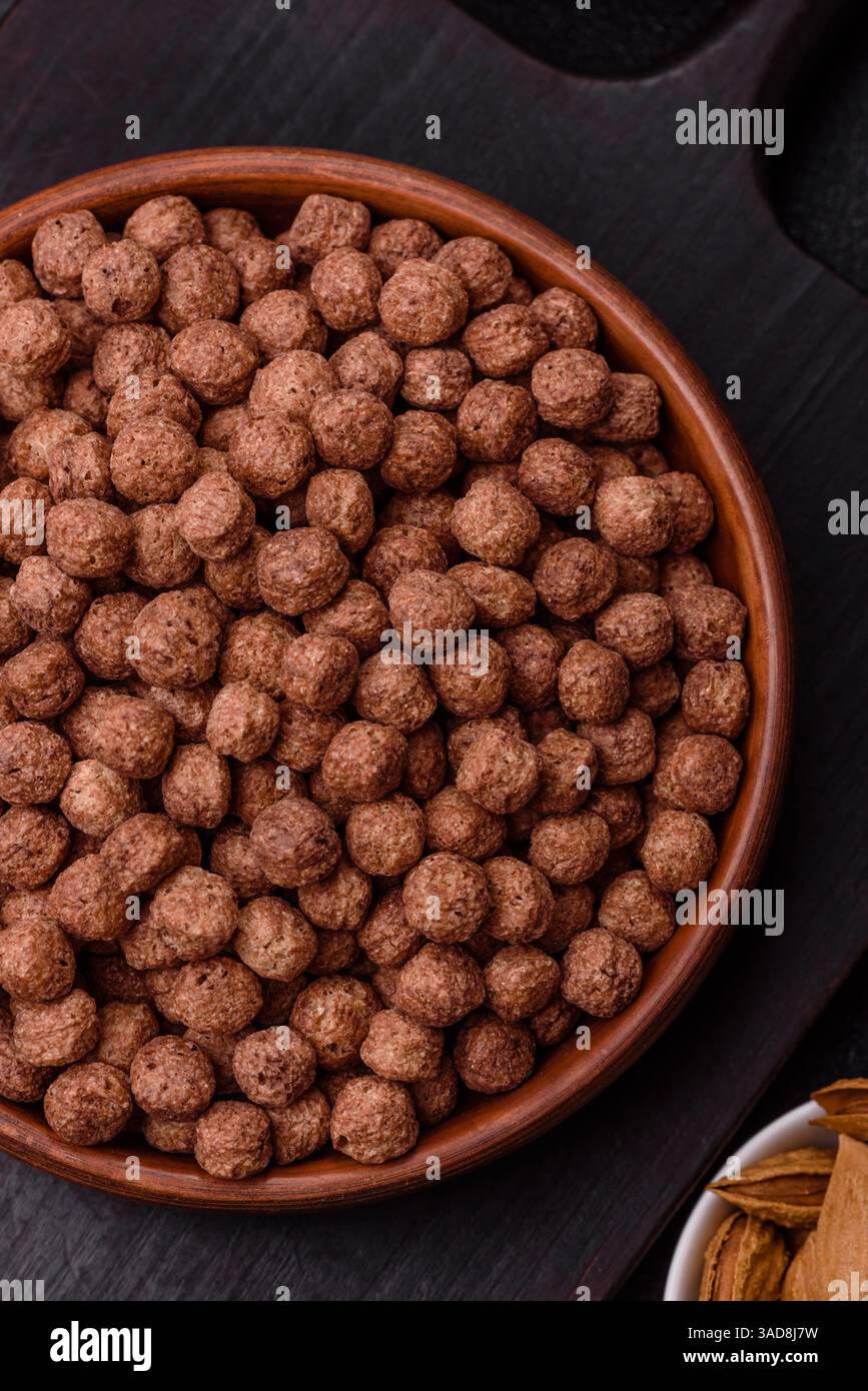 Cereal chocolate corn balls in a bowl. Delicious, healthy breakfast ...