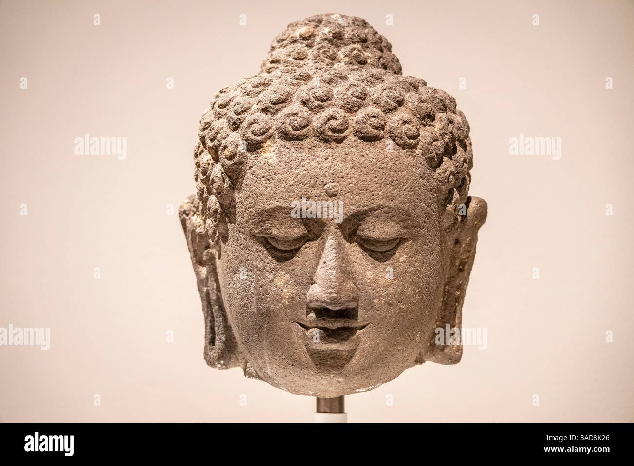 Buddha head, Borobudur Temple, Java, Indonesia, 9th century, carved ...