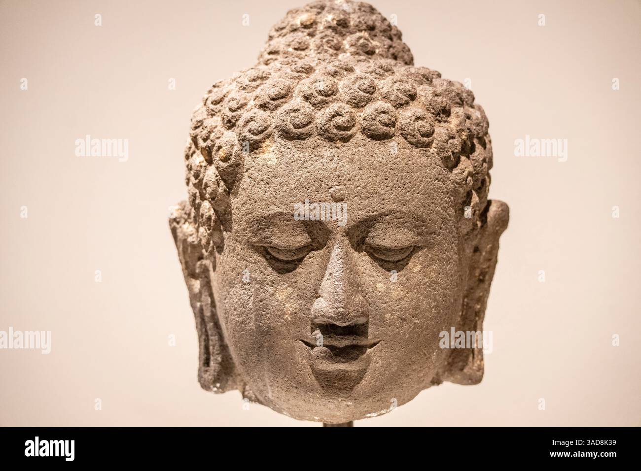 Buddha head, Borobudur Temple, Java, Indonesia, 9th century, carved ...