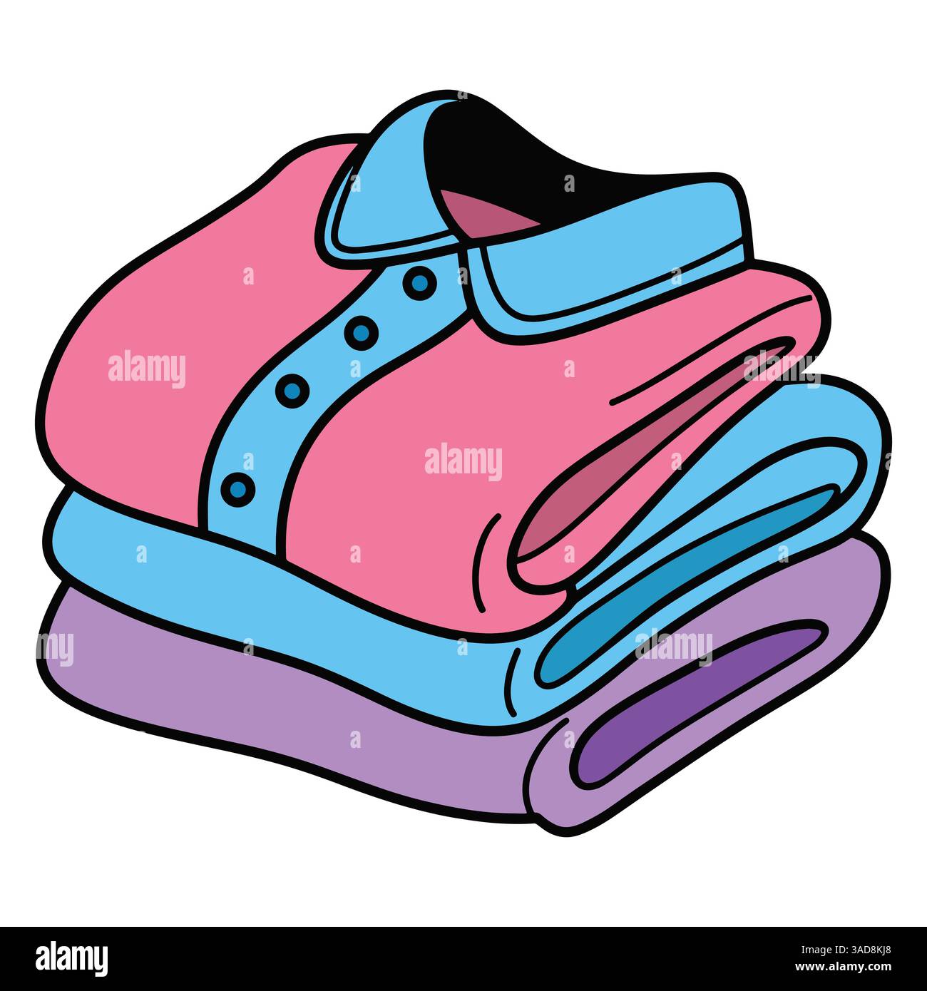 Stacked folded clothes icon, including shirts and jackets. Cartoon ...