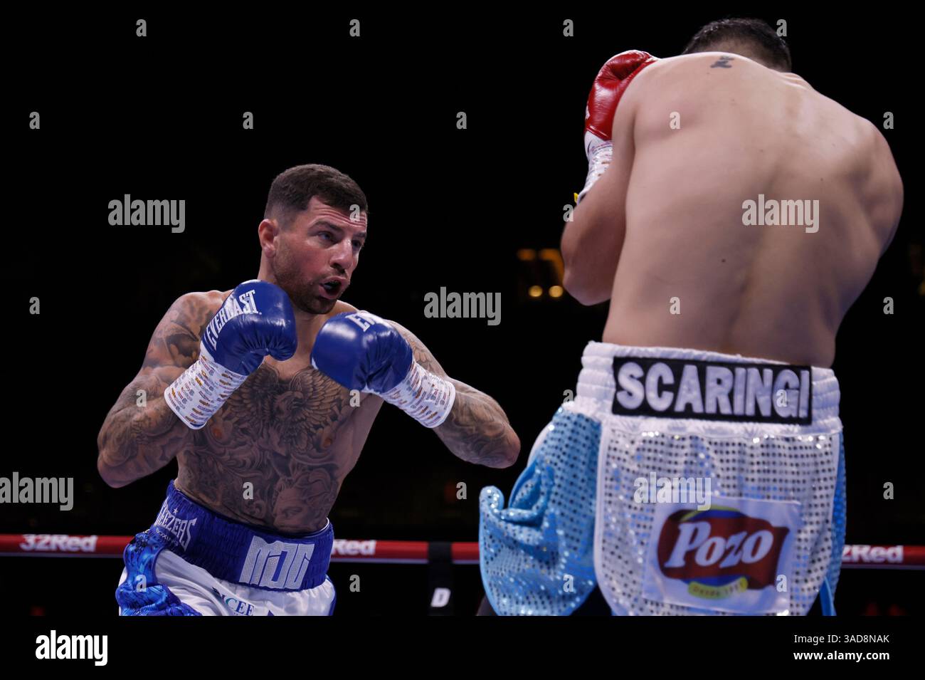 Mark Chamberlain (left) in action against Rodrigo Matias Areco (right) at the Co-op Live arena ...