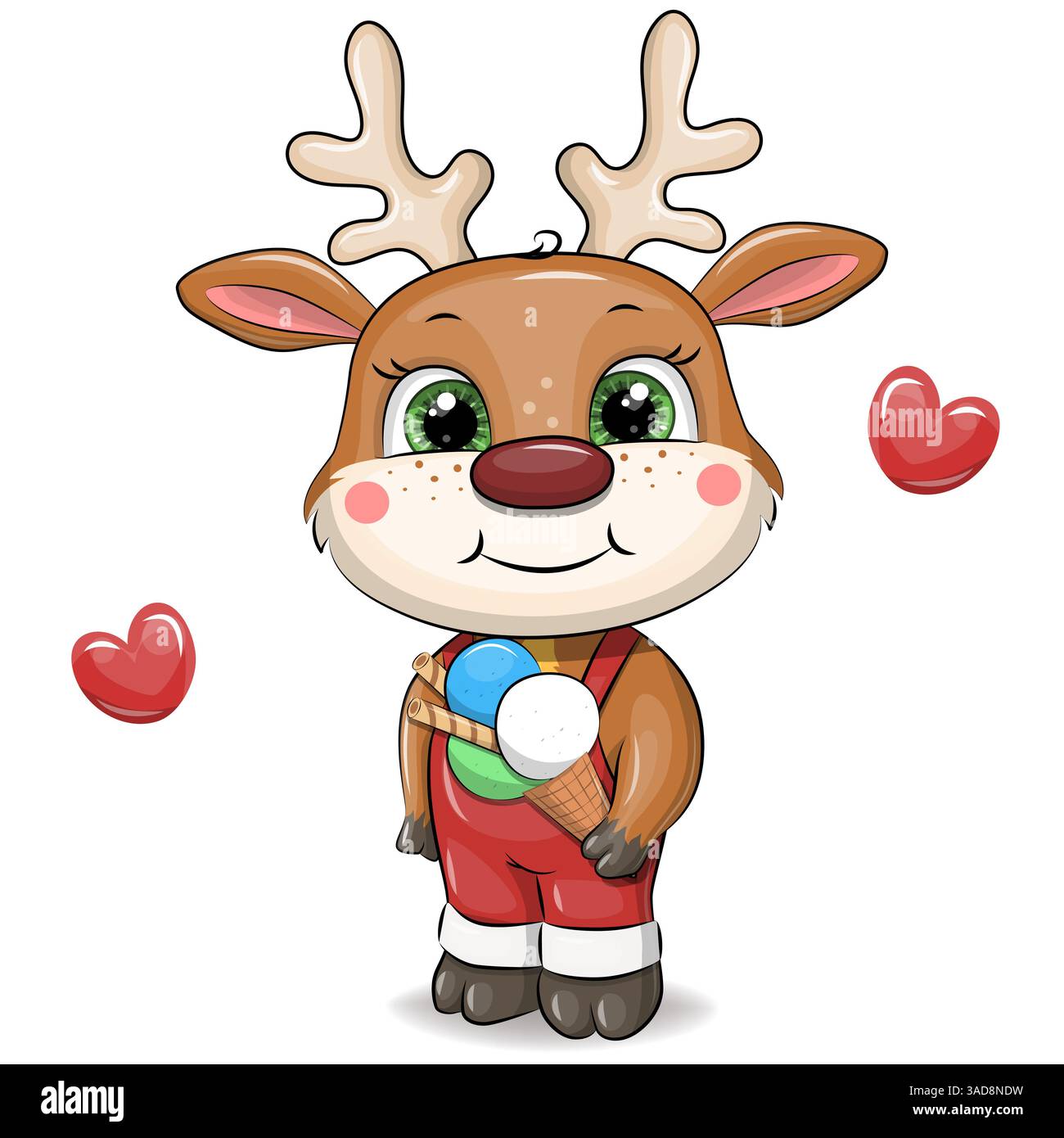 Cute cartoon deer with ice cream. Vector illustration of animal on ...
