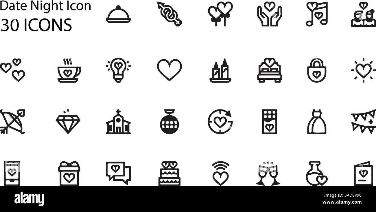 Set of Date Night icons. Line art style icons bundle. vector ...