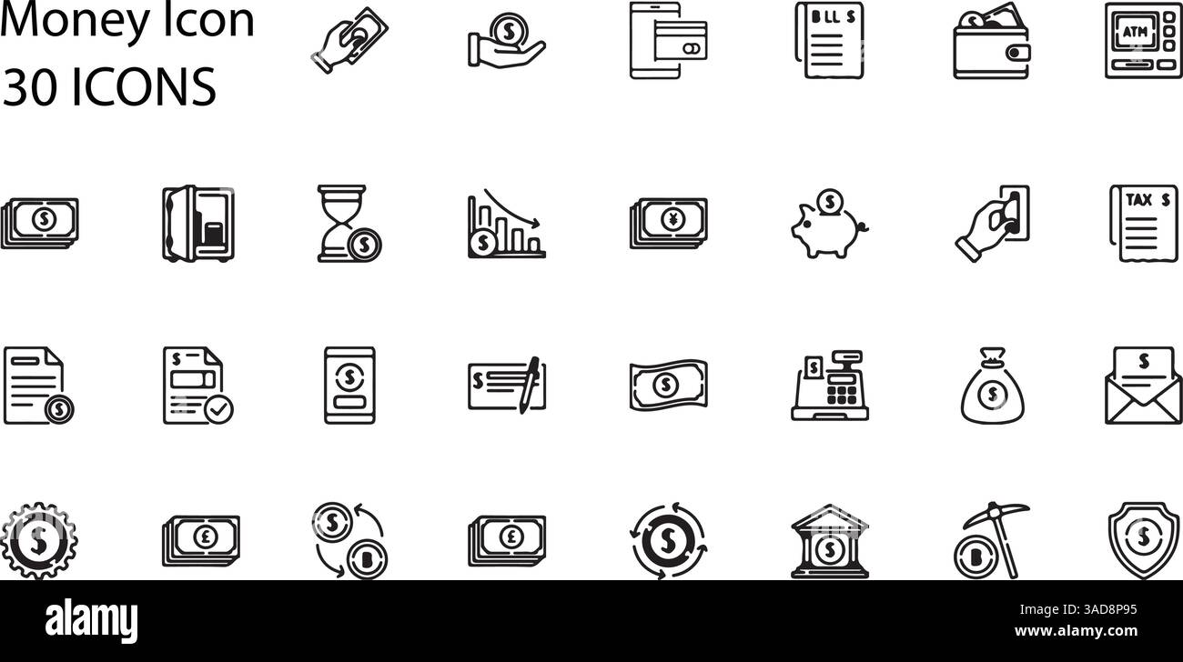 Set of Money icons. Line art style icons bundle. vector illustration ...