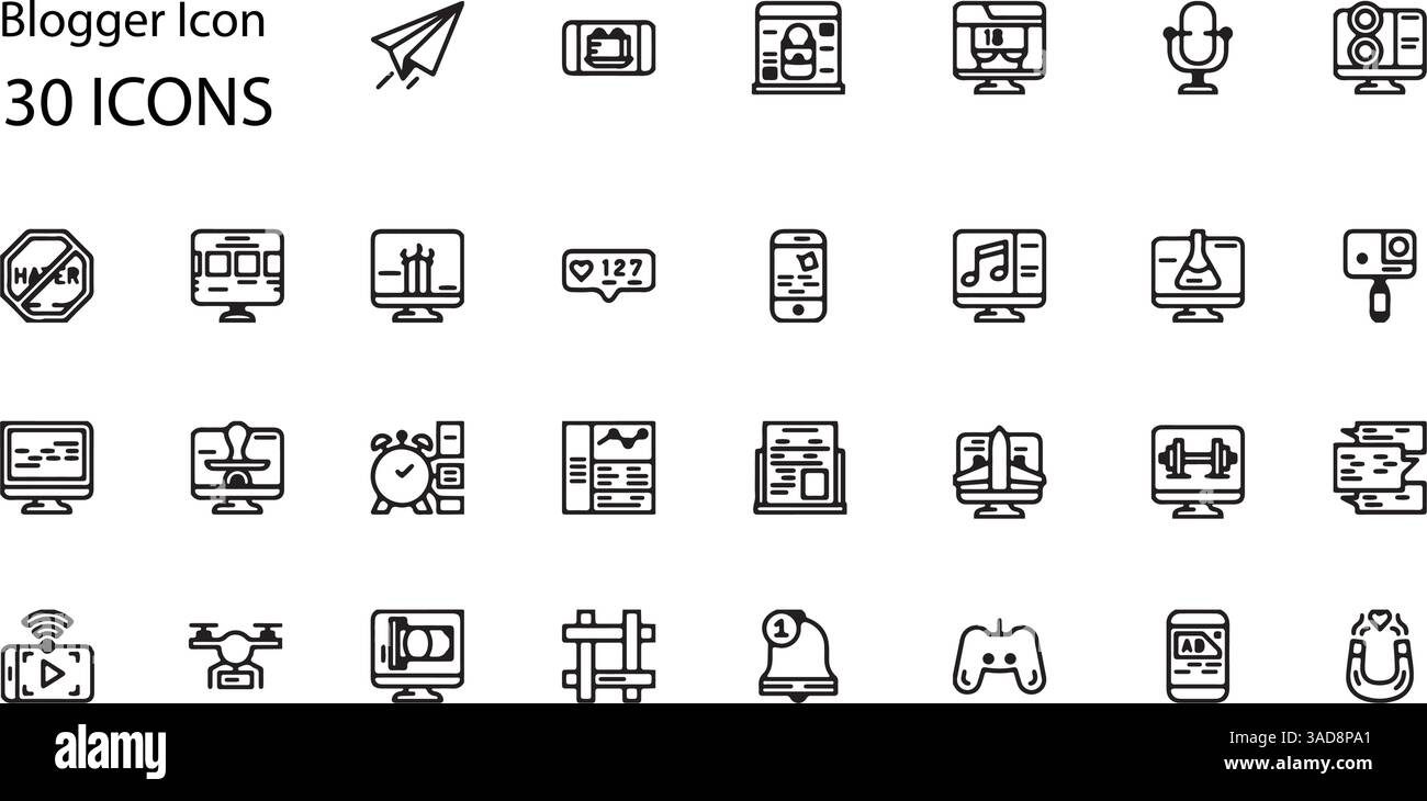 Set of Blogger icons. Line art style icons bundle. vector illustration Stock Vector Image & Art ...
