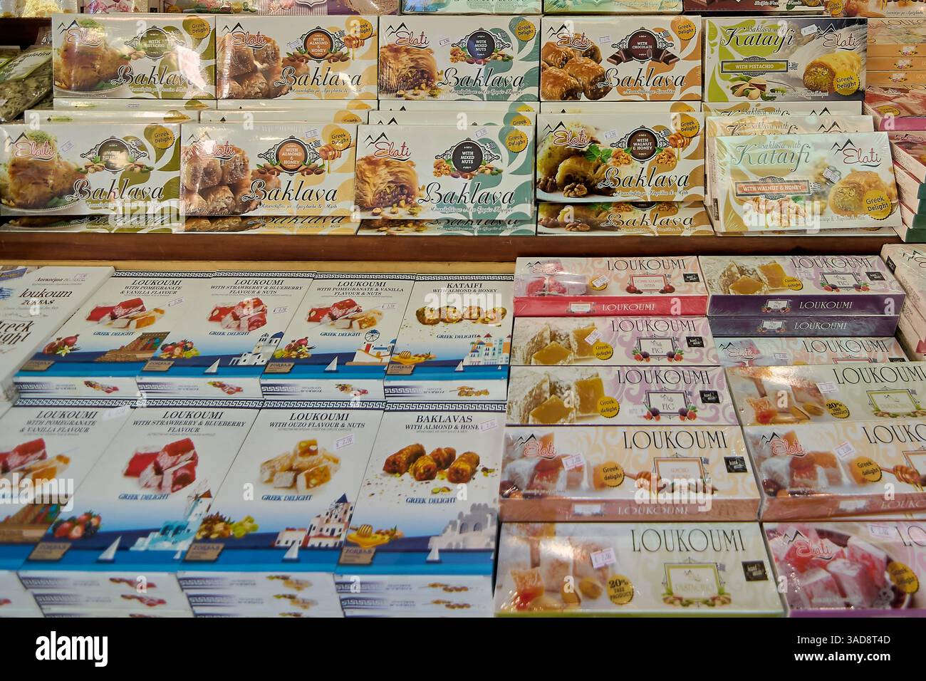 Crete.Greece - april 05, 2025: traditional greek sweets in colorful ...