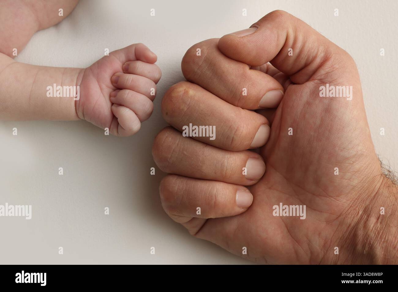 Two hands: man and child. Father and son touching fists. Dad and ...
