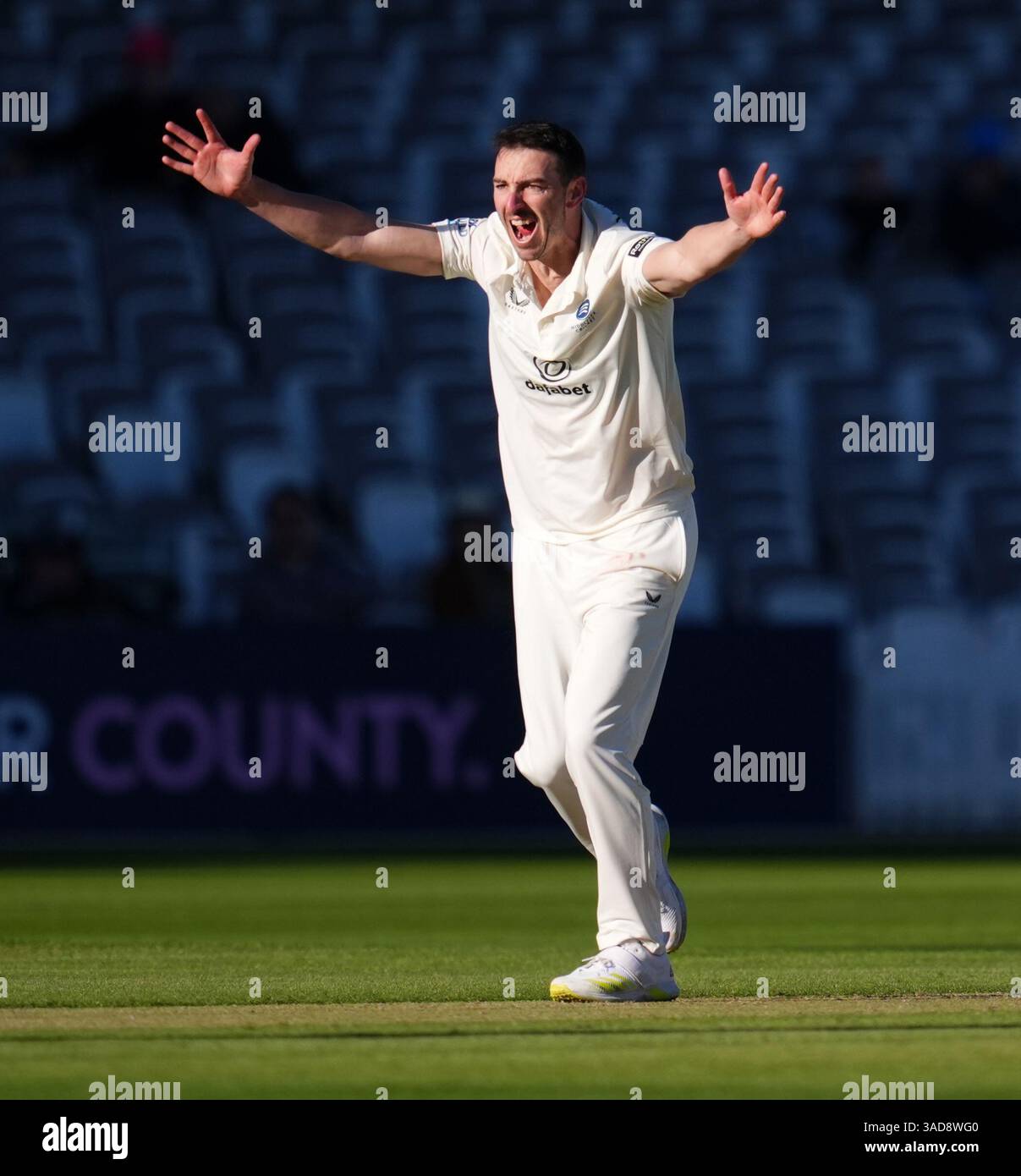 Middlesex's Toby Roland-Jones appeals for the wicket of Lancashire's ...