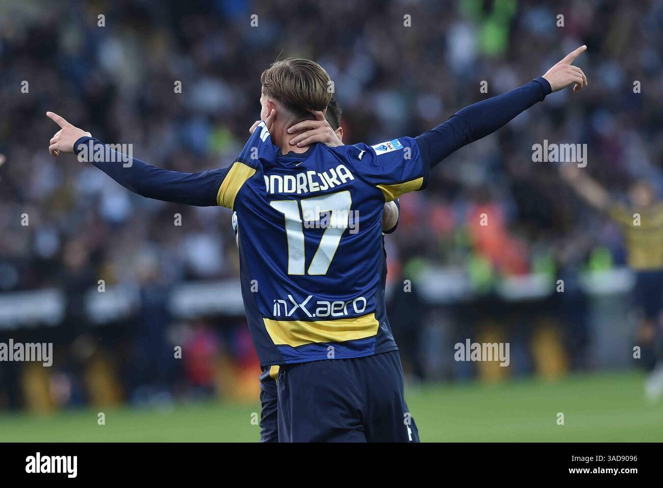 Parma, Italy. 05th Apr, 2025. Jacob Ondrejka of Parma Calcio rejoices ...