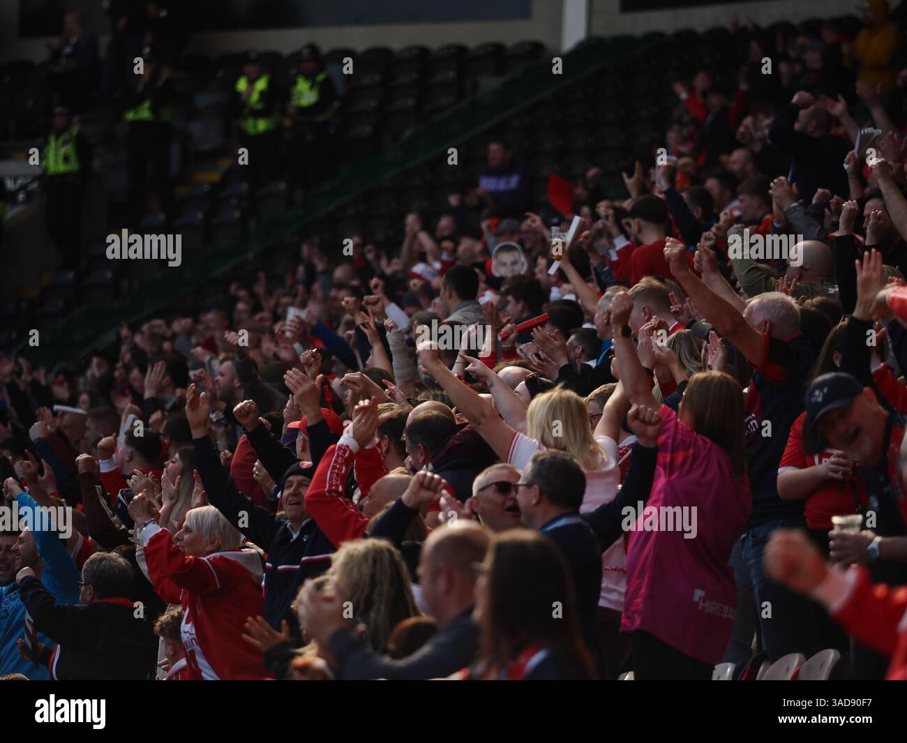 Hull K.R. fans celebrate the try of Joe Burgess during the Betfred ...