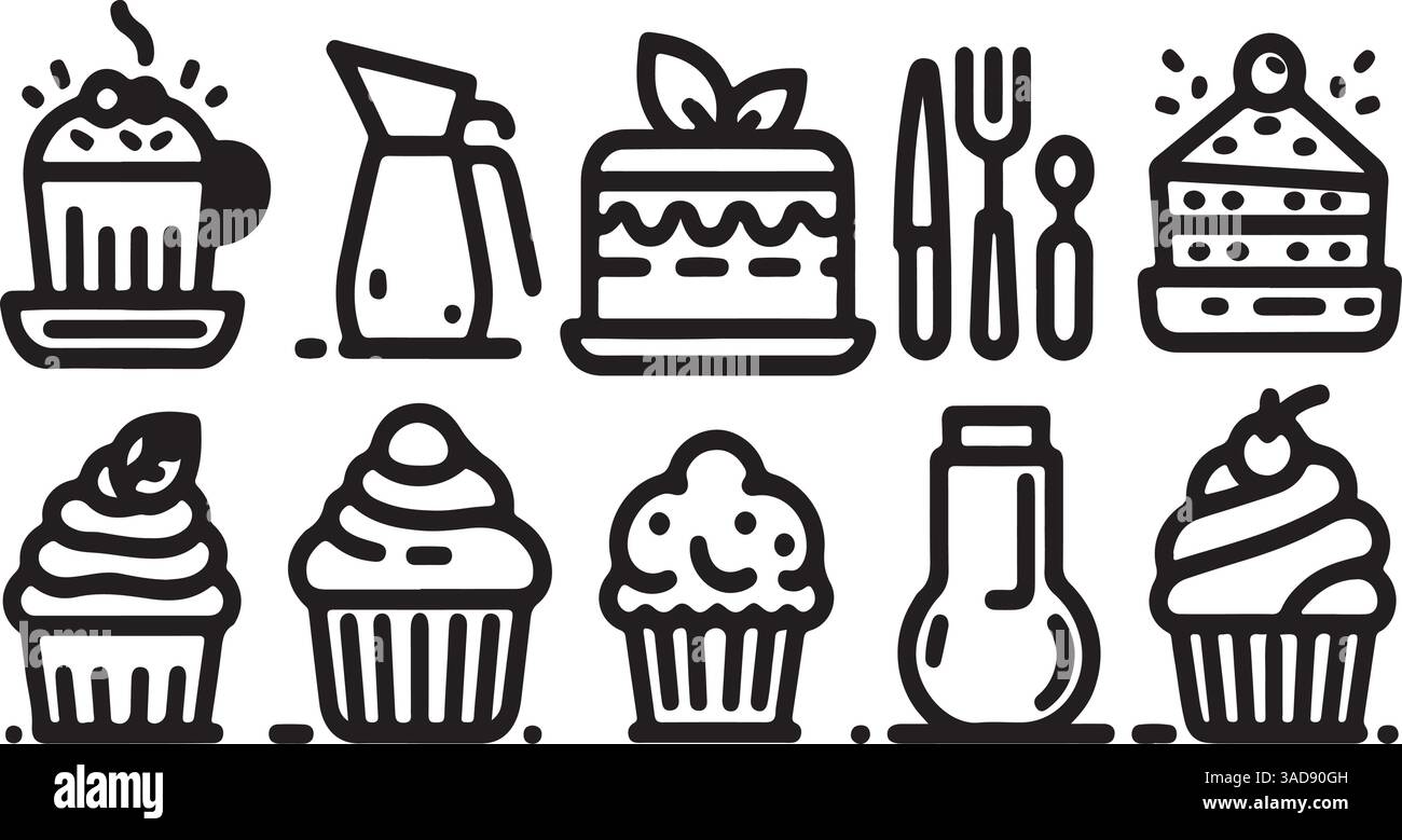 Bakery Stroke Icon Collection - Editable Outline Design containing ...