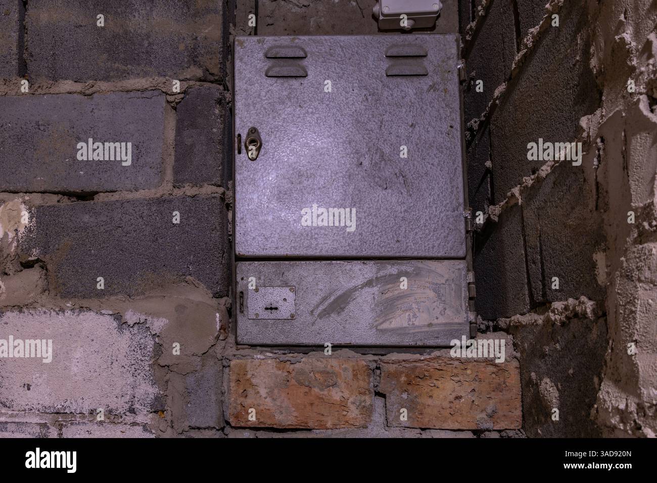 Old electrical fuse box on the wall in the basement, removing power ...