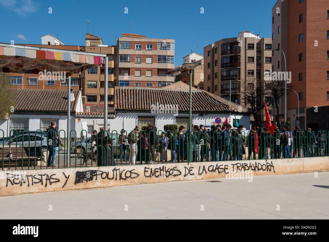 Dozens of people during a demonstration for housing, in front of the ...