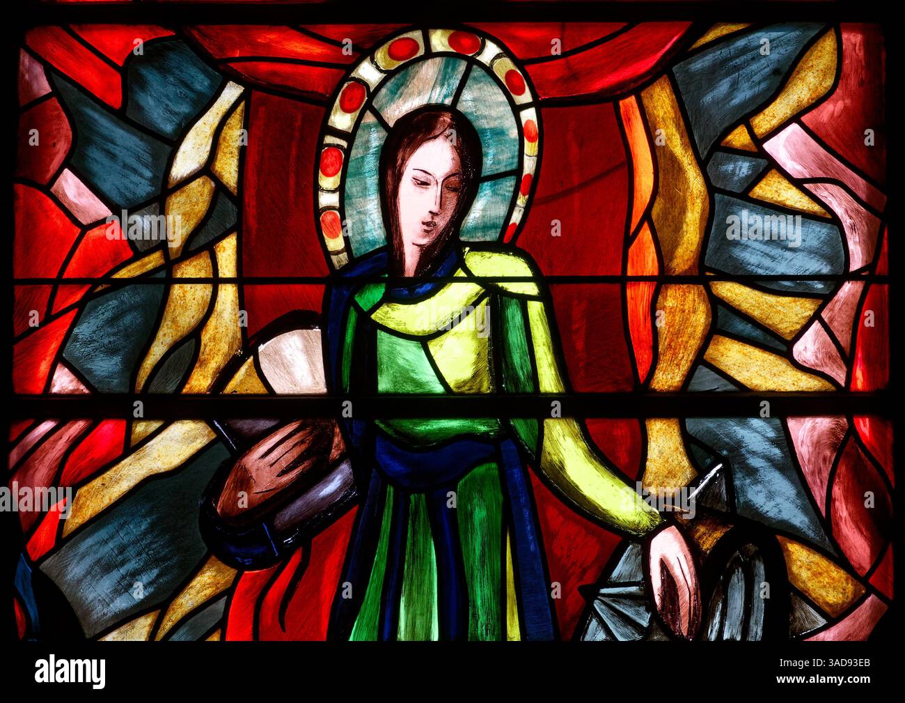 Genève, SUISSE - 07-04-2024: Modern stained glass window of Saint ...