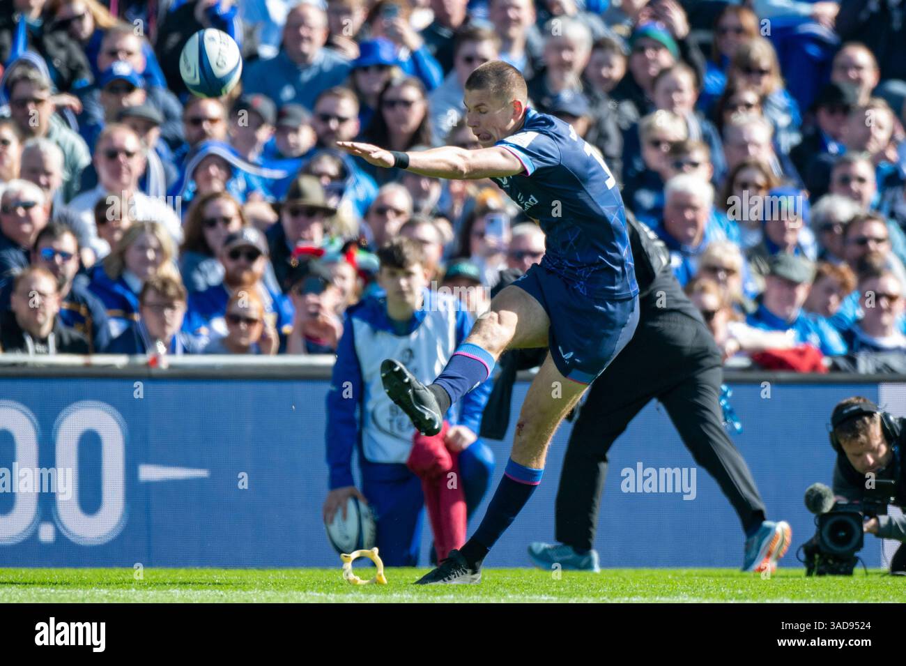 Sam Prendergast of Leinster takes a conversion during the Investec ...