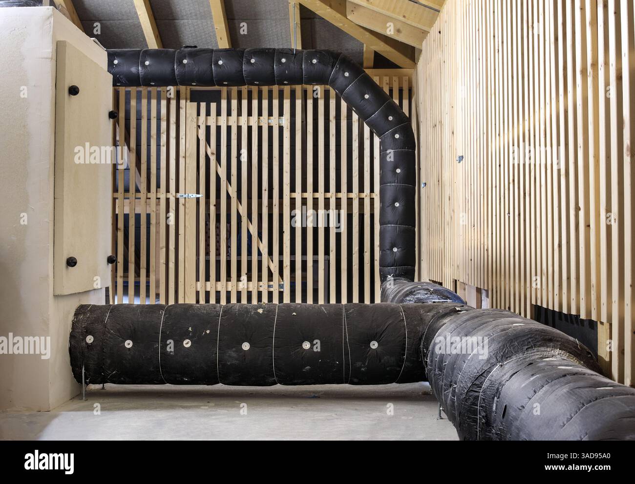 Exhaust Duct Or Ventilation Duct In Attic Of Building Hvac Duct Work Installation Large Black