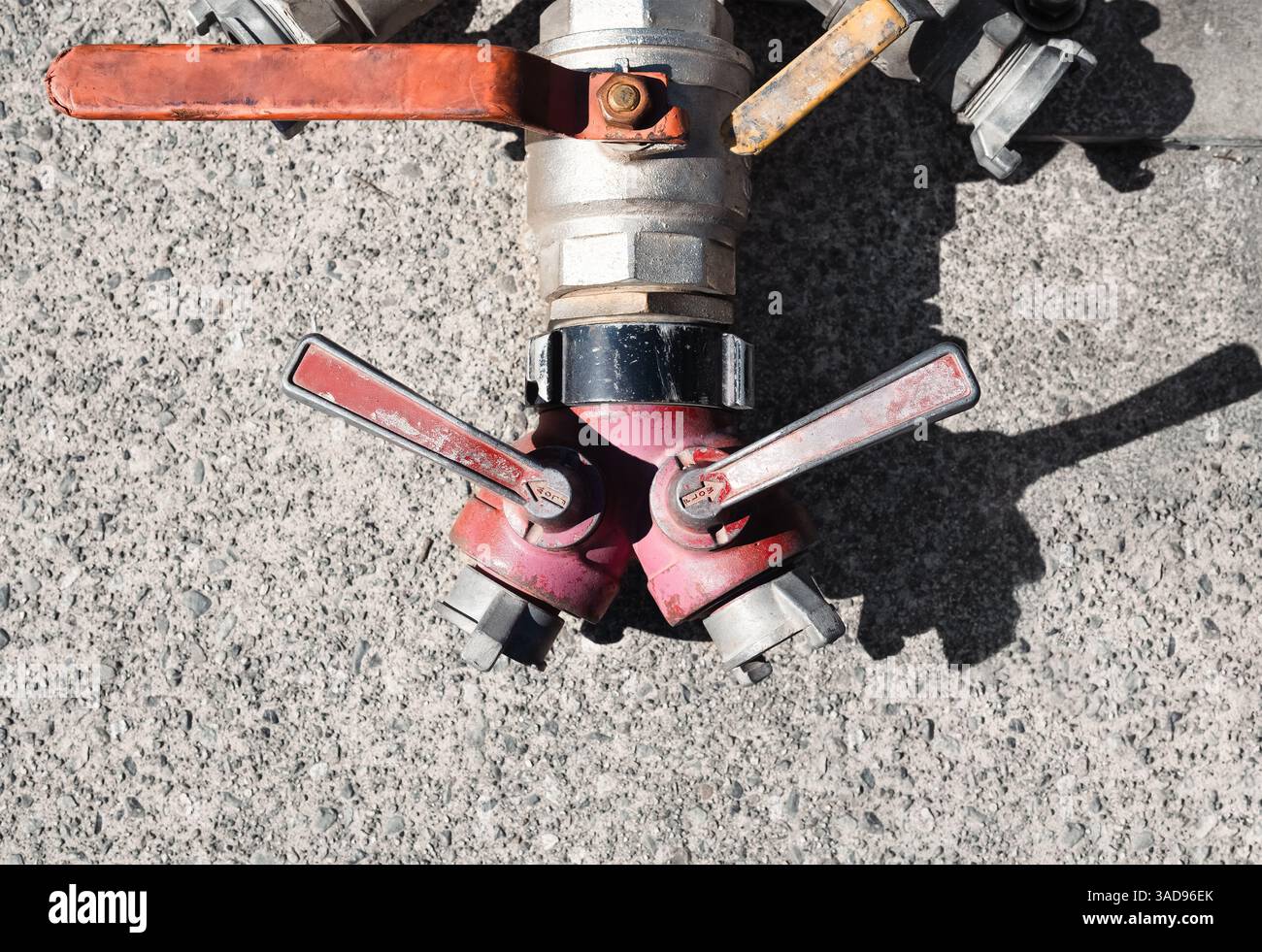 Commercial water pump flow valves and on off handles. Top view ...