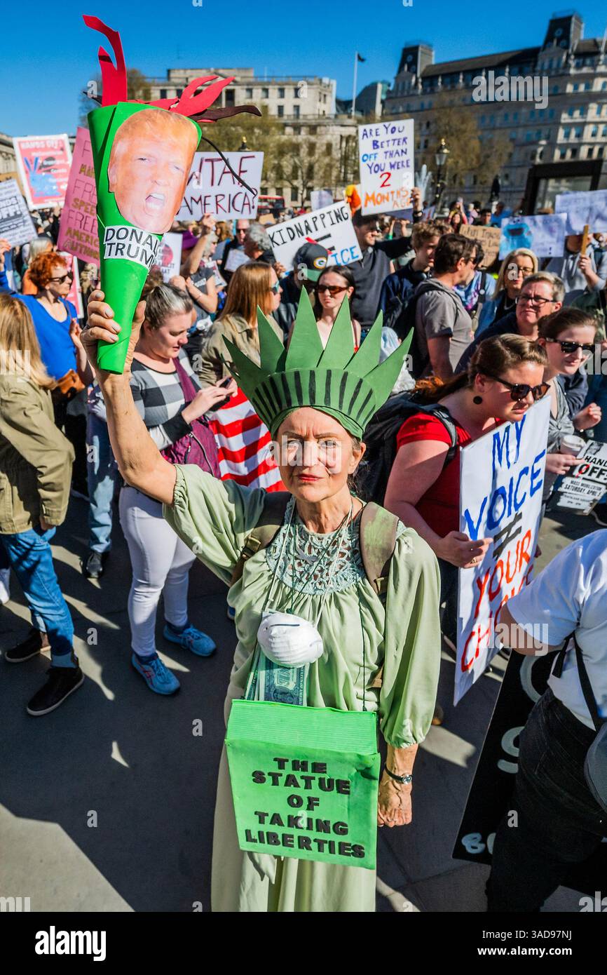 London, UK. 5th Apr, 2025. Signs are many and varied, including Morons ...
